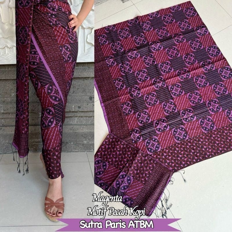 Jual Kamen Lembaran Sutra Paris ATBM Motif Pecah Kopi+Slendang | Shopee ...