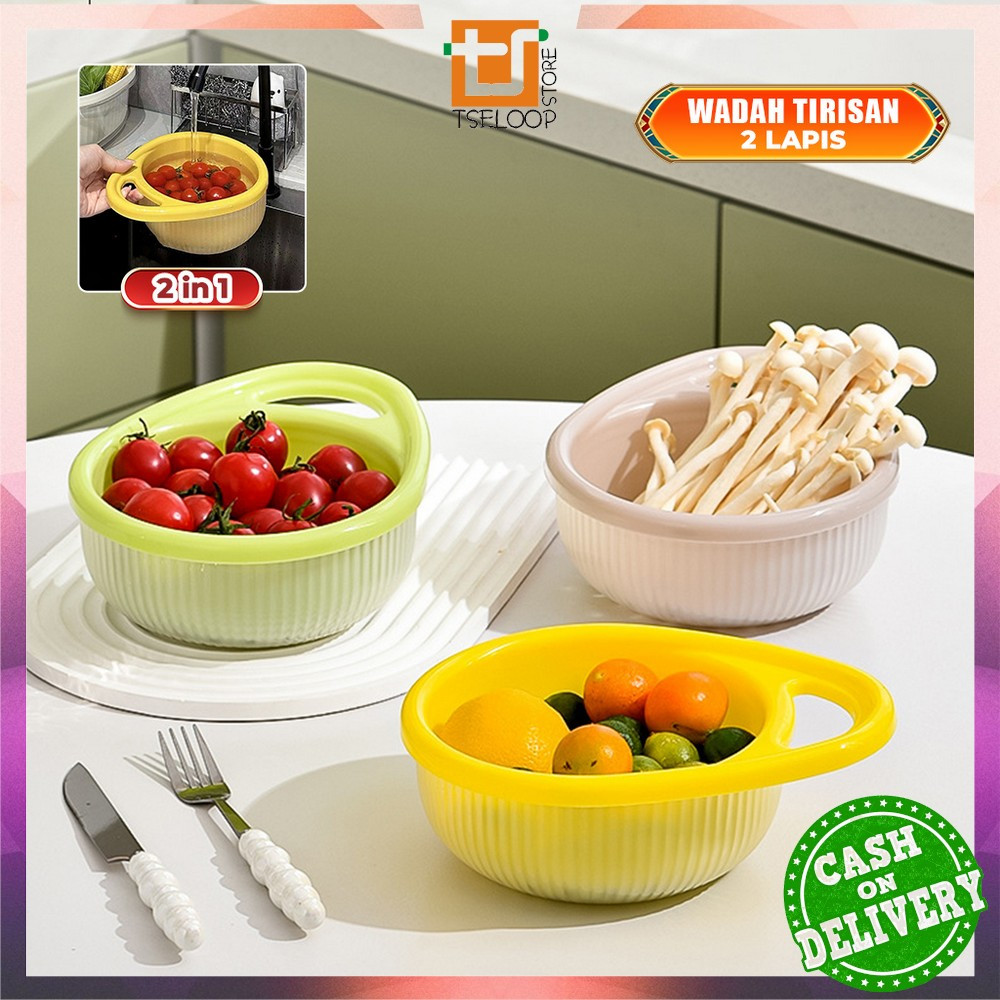 Jual OFM-C1091 Keranjang Pengering Sayur Buah 2 Lapis Saringan Serbaguna / Wadah Tirisan 2in1 ...