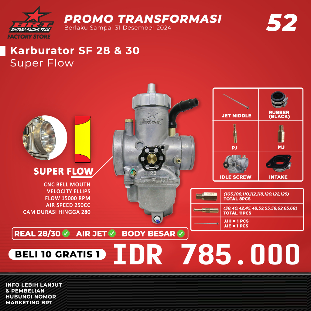 Jual KARBURATOR SF 28 & 30 BRT + INTAKE + BANANA BINTANG RACING TEAM ...