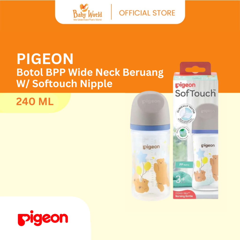 Jual PIGEON Botol BPP Wide Neck 240ml Beruang w/ Softouch Nipple | Shopee Indonesia