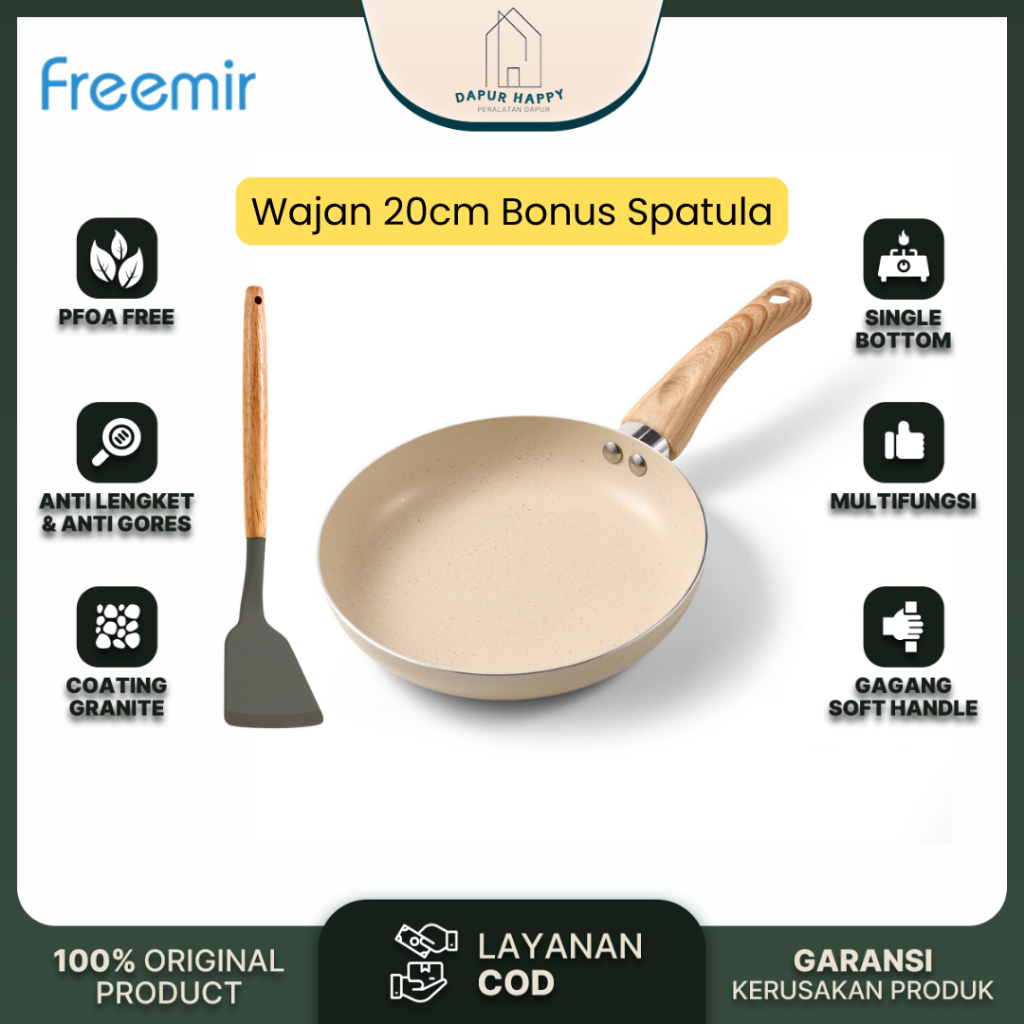 Jual [BONUS SPATULA] freemir Teflon Anti Lengket 20cm Beige Wajan ...
