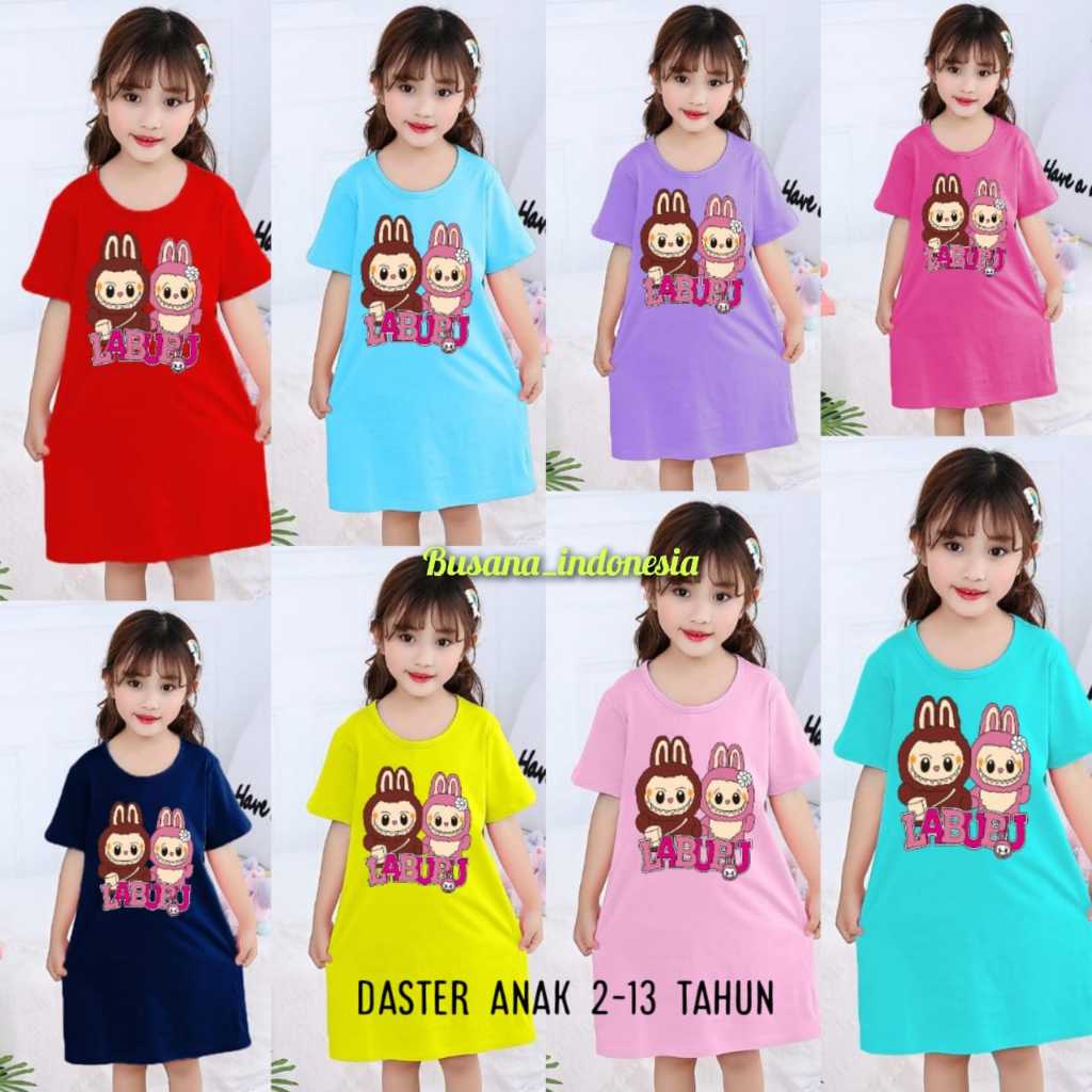 Jual Daster anak perempuan usia 2-13 tahun motif Labubu//dress anak ...