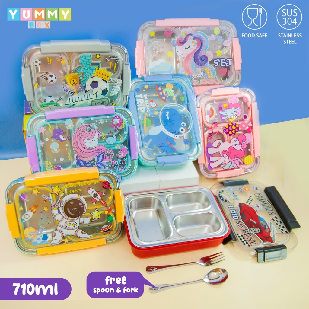 Jual YUMMY BOX BENTO stainless bento sekat 3 710ml ( free sendok garpu ...