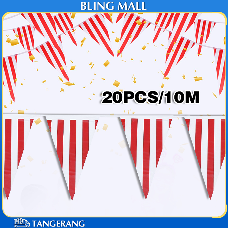 Jual 20PCS 10m Segitiga Banner Salur Merah Putih PE 20*30cm Banner Flag ...