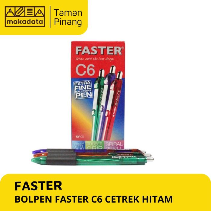 Jual BALLPOINT FASTER C6 CETREK HITAM (1 PACK) | Shopee Indonesia