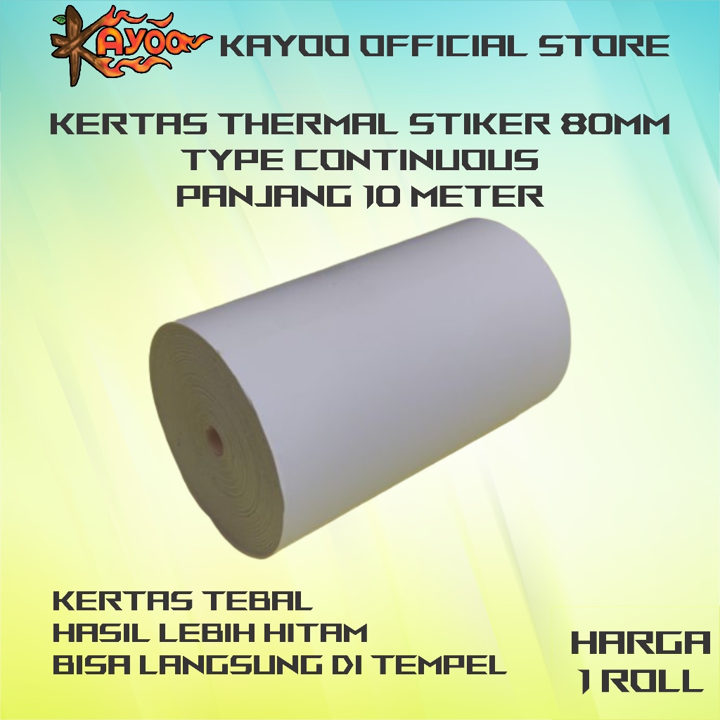 Jual Kertas Thermal Label Stiker 80mm Panjang 10 meter Continuous 80 mm ...