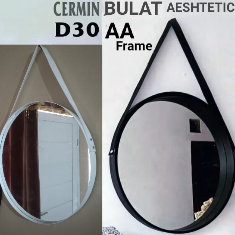 Jual PACKING KAYUCermin Bulat Aesthetic Kaca Cermin Frameless Gantung ...
