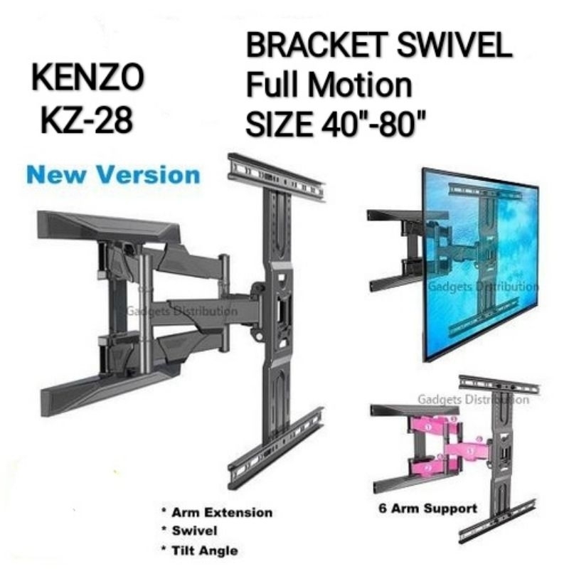 Jual braket tv bracket tv swivel 40 42 43 45 50 55 60 65 70 75 80 ...