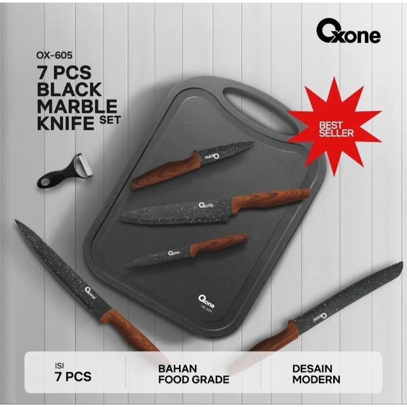 Jual Oxone OX605 Black Marble Knife set pisau set dan talenan pisau dapur ox-605 | Shopee Indonesia