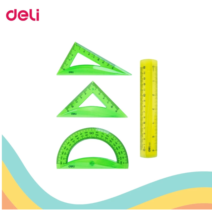 Jual Deli G006 02 Ruler Set 4 Pcs - Garisan, Segitiga & Busur 180 ...