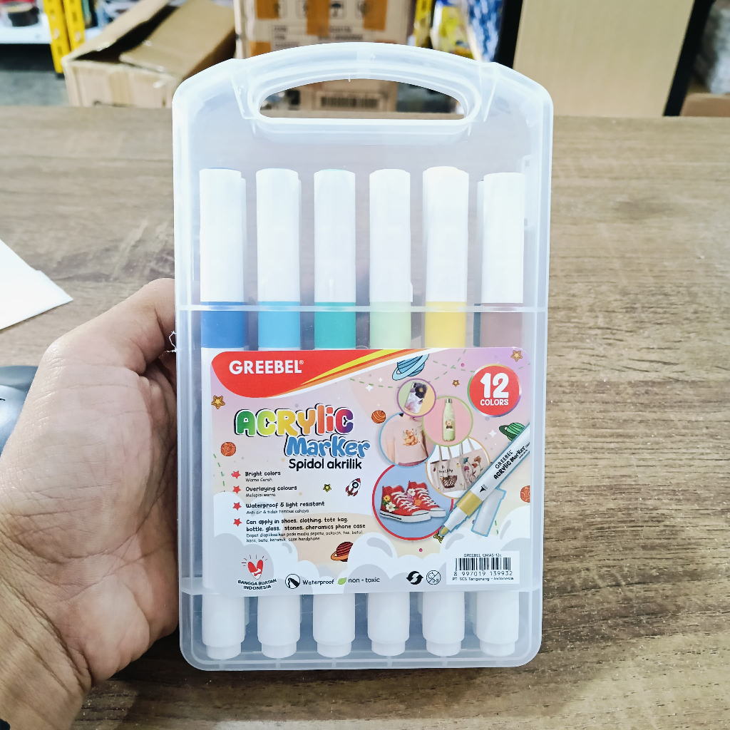 Jual SPIDOL AKRILIK GREEBEL ACRYLIC MARKER 12 WARNA | Shopee Indonesia