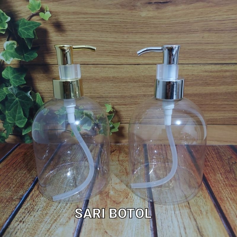 Jual BOTOL PUMP 500ML OVAL TABUNG CLIP OIL GOLD SILVER BOTOL KOSONG 500 ML | Shopee Indonesia