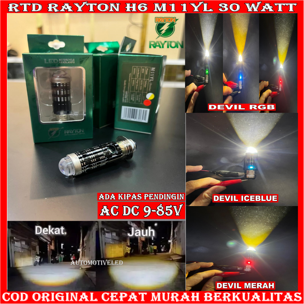 Jual ORIGINAL LAMPU UTAMA H6 RTD RAYTON PLUS SENJA RGB 30 WATT JAUH DEKAT D3 TYPE M11YL LEBIH ...