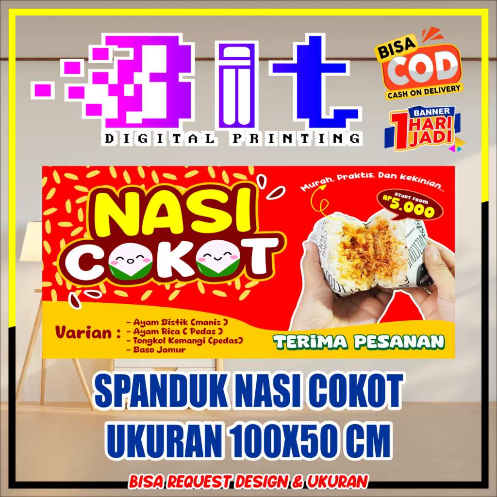 Jual SPANDUK/BANNER NASI COKOT/NASI KEPAL ( BISA CUSTOM ) UKURAN 100X50 ...