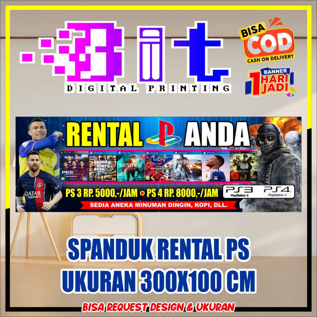 Jual SPANDUK/BANNER RENTAL PS ( BISA CUSTOM ) UKURAN 300X100 CM ...