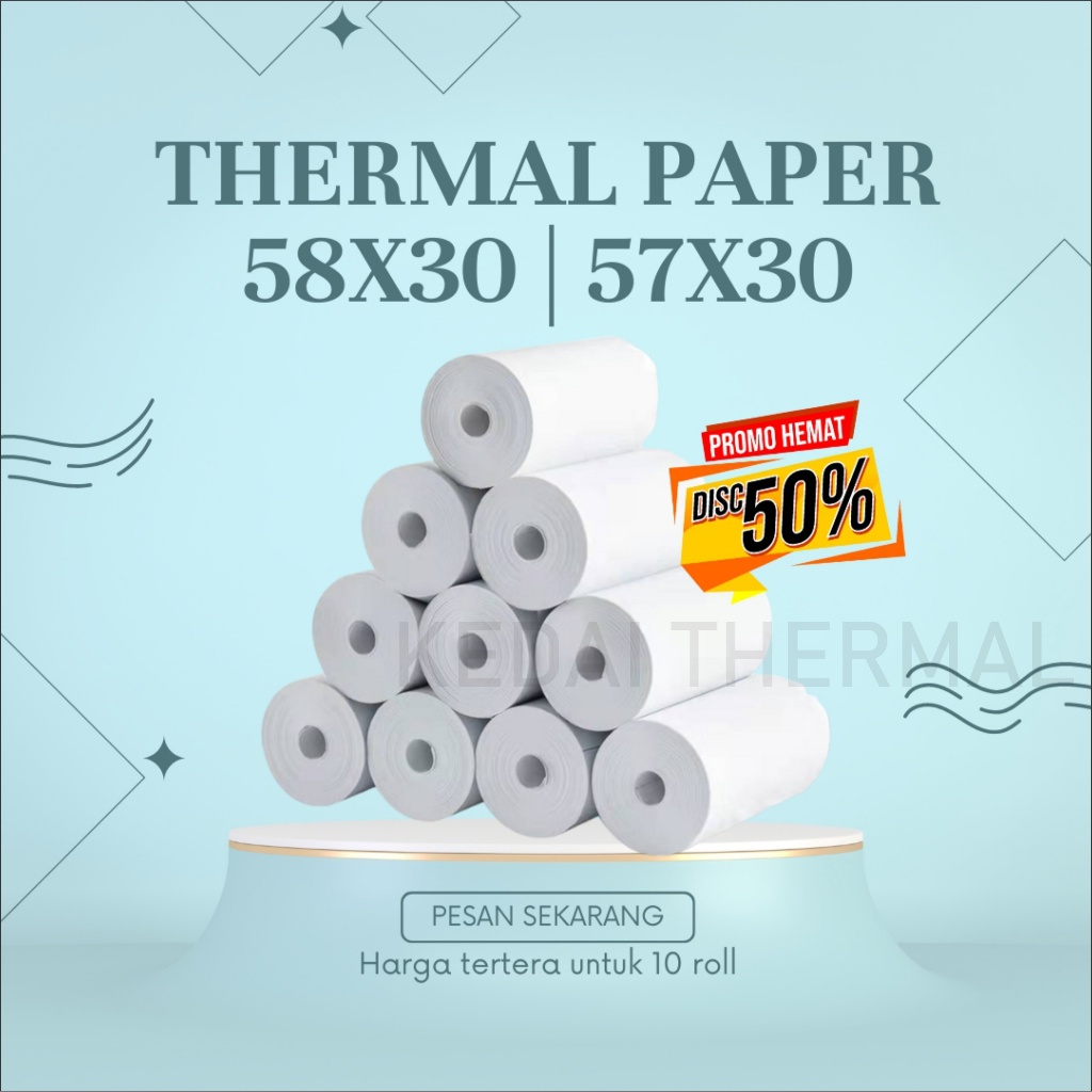 Jual 10 ROLL KERTAS STRUK THERMAL PAPER ROLL 58MM 58x30 57x30 TERMAL ...