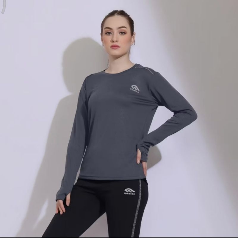 Jual MANIAK Baju Olahraga Lengan Panjang Pria Wanita Kaos Atasan Running Lari Sporty Gym - Grey ...