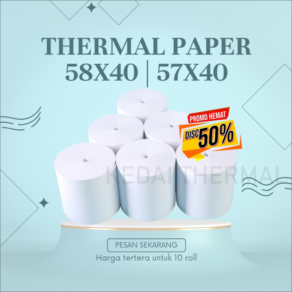 Jual 10 ROLL KERTAS THERMAL STRUK KASIR / PPOB PAPER ROLL 58X40 / 57X40 ...
