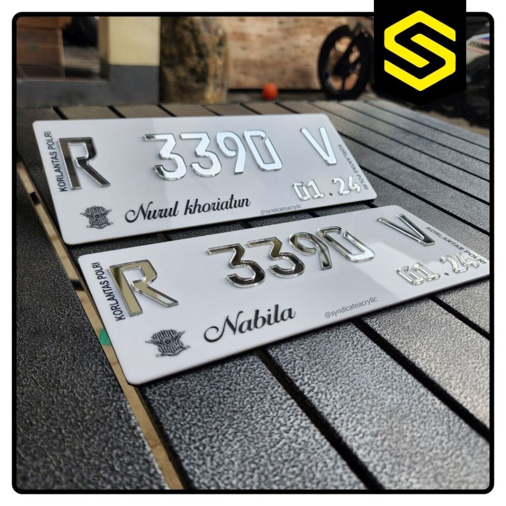 Jual Plat Nomor Putih Akrilik Timbul Crome Dan Grafir Hitam Sepeda ...