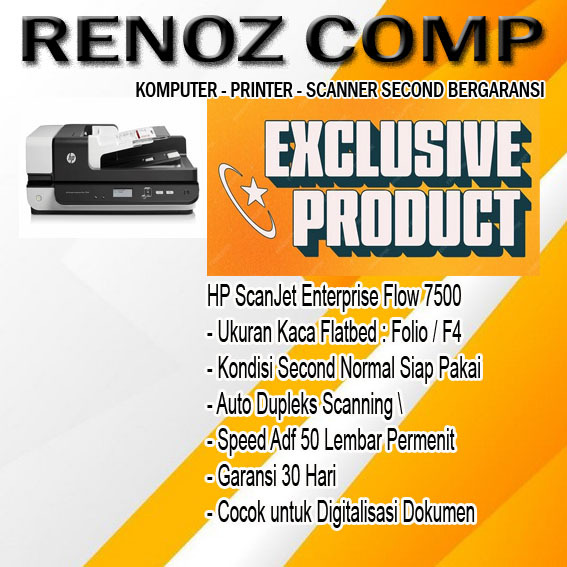 Jual SCANNER F4 HP SCANJET FLOW 7500 AUTO SCAN DENGAN SPEED 50 HALAMAN ...