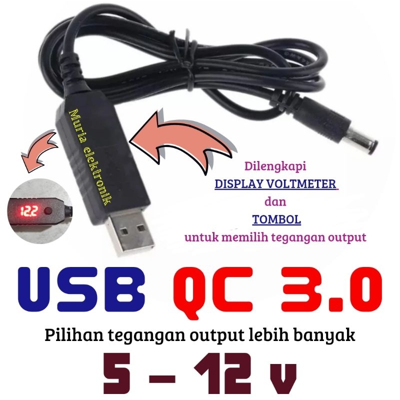 Jual Kabel usb step up 5v to 12v adjustable QC 3.0 / cable usb step up ...