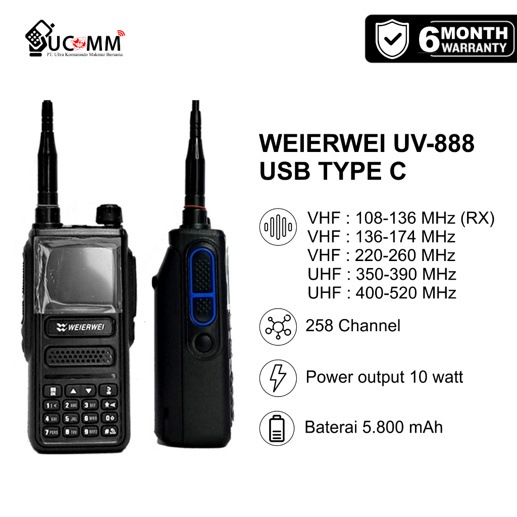 Jual Weierwei UV-888 UV888 10Watt HT Multiband VHF UHF Type C Original ...