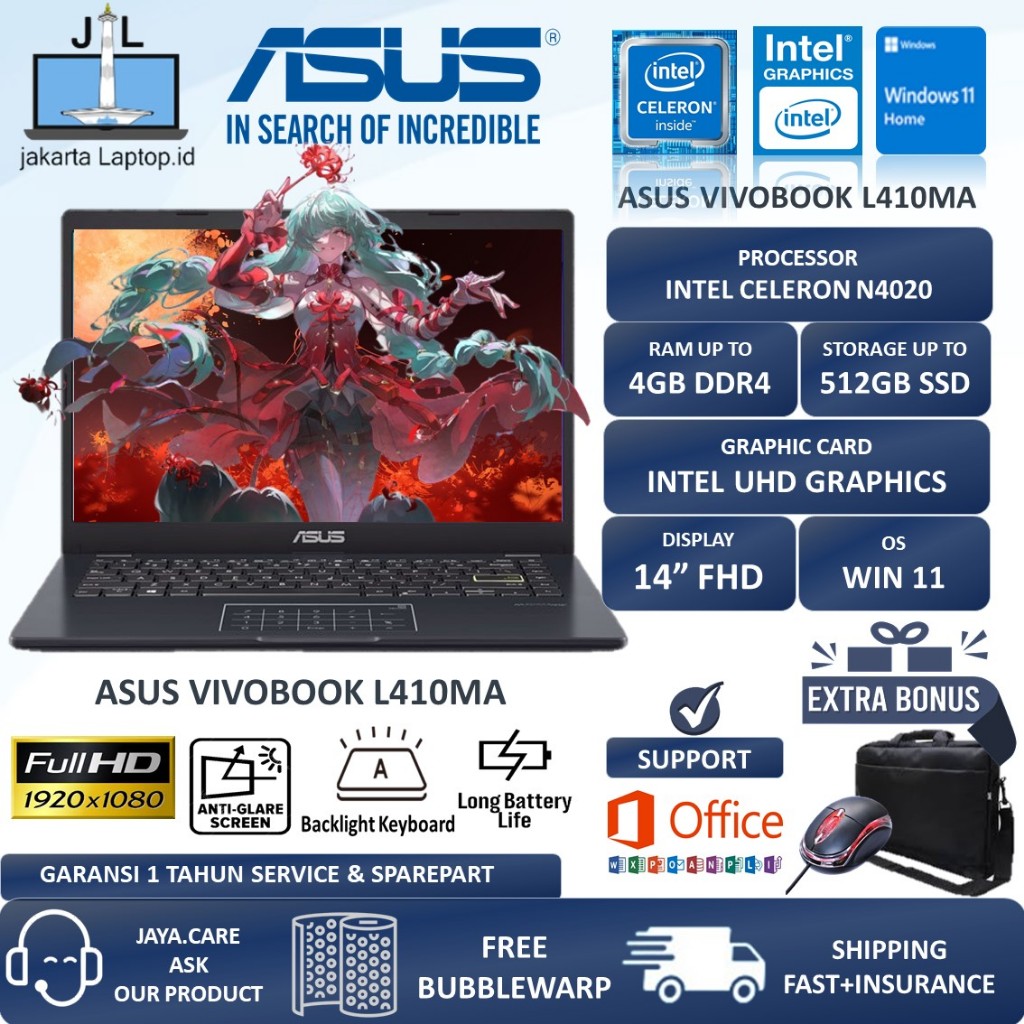 Jual Laptop Murah Asus L410MA Intel Celeron N4020 Ram 4GB SSD 256GB 14 ...