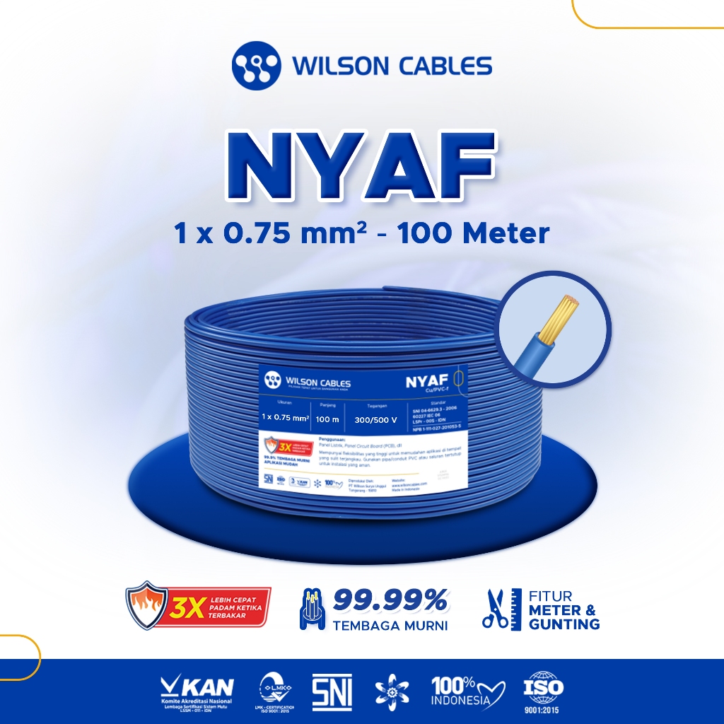 Jual WILSON CABLES - NYAF 0.75 mm² 100 Meter - Kabel Tembaga Serabut | Shopee Indonesia