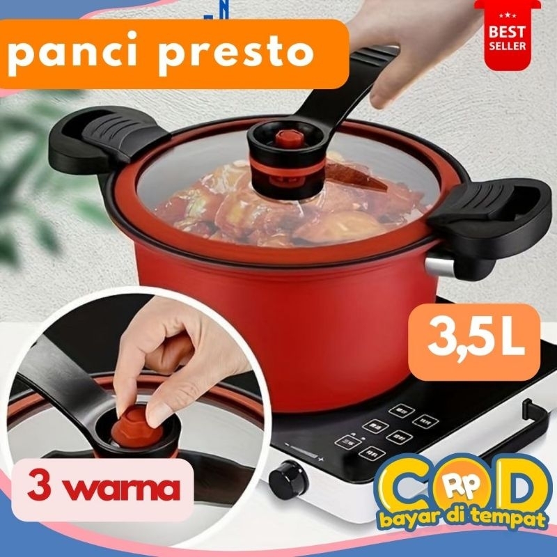 Jual Panci Presto Jumbo Anti Lengket Teflon Pressure Cooker pot 3,5 Liter Serbaguna | Shopee ...