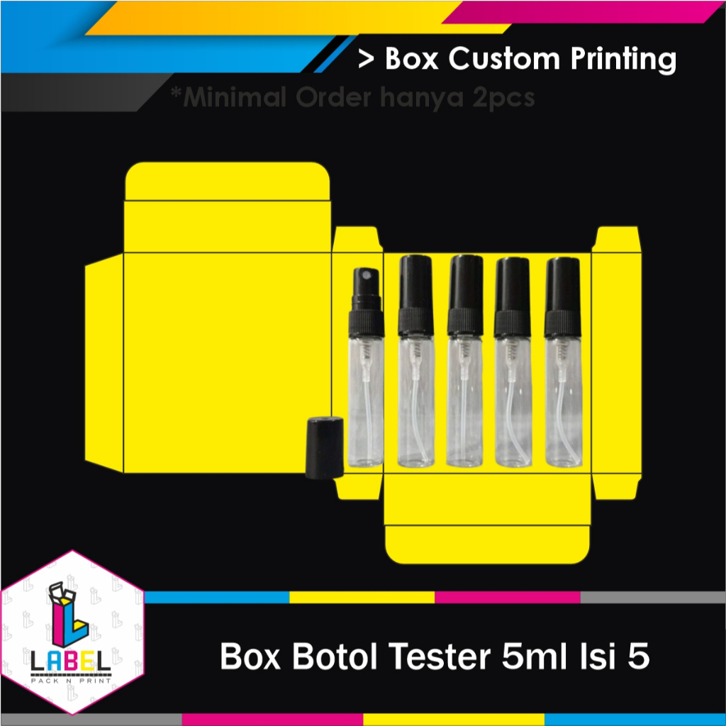 Jual Dus kemasan / Box Botol Tester isi 5pcs Custom Desain Fullprint ...