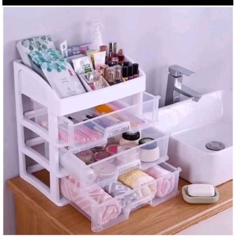 Jual Rak Mini Cosmetk | Rak Make Up 3 tingkat Serbaguna | Shopee Indonesia