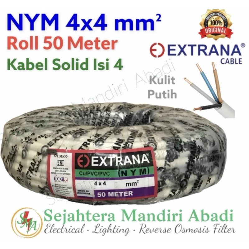 Jual Kabel Listrik NYM 4x4 Extrana 50 Meter Kawat Solid isi 4 Kulit ...