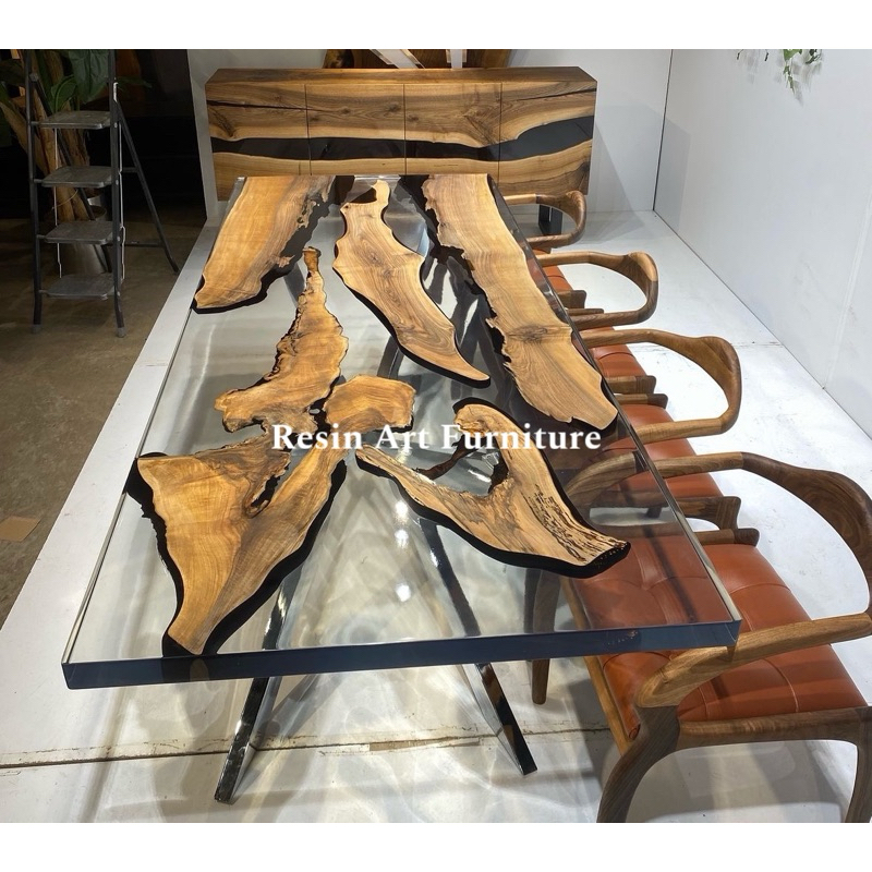 Jual Meja Trembesi Resin / Meja Makan Trembesi Resin / Meja Trembesi Resin Bening / Meja Resin ...