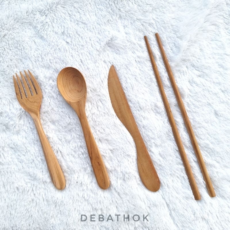Jual Alat Makan Kayu / Sendok Garpu Makan Kayu / Pisau Kayu Jati ...