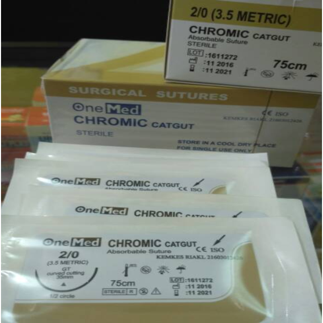 Jual Catgut Chromic 2/0 OneMed / Benang Jahit Chromic 2/0 + Jarum OM ...