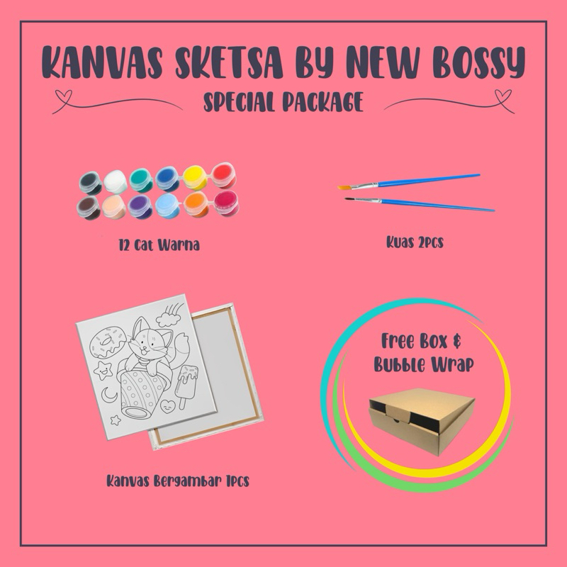 Jual (COD) Kanvas Sketsa by New Bossy Kitty( Paket lengkap Kanvas ...