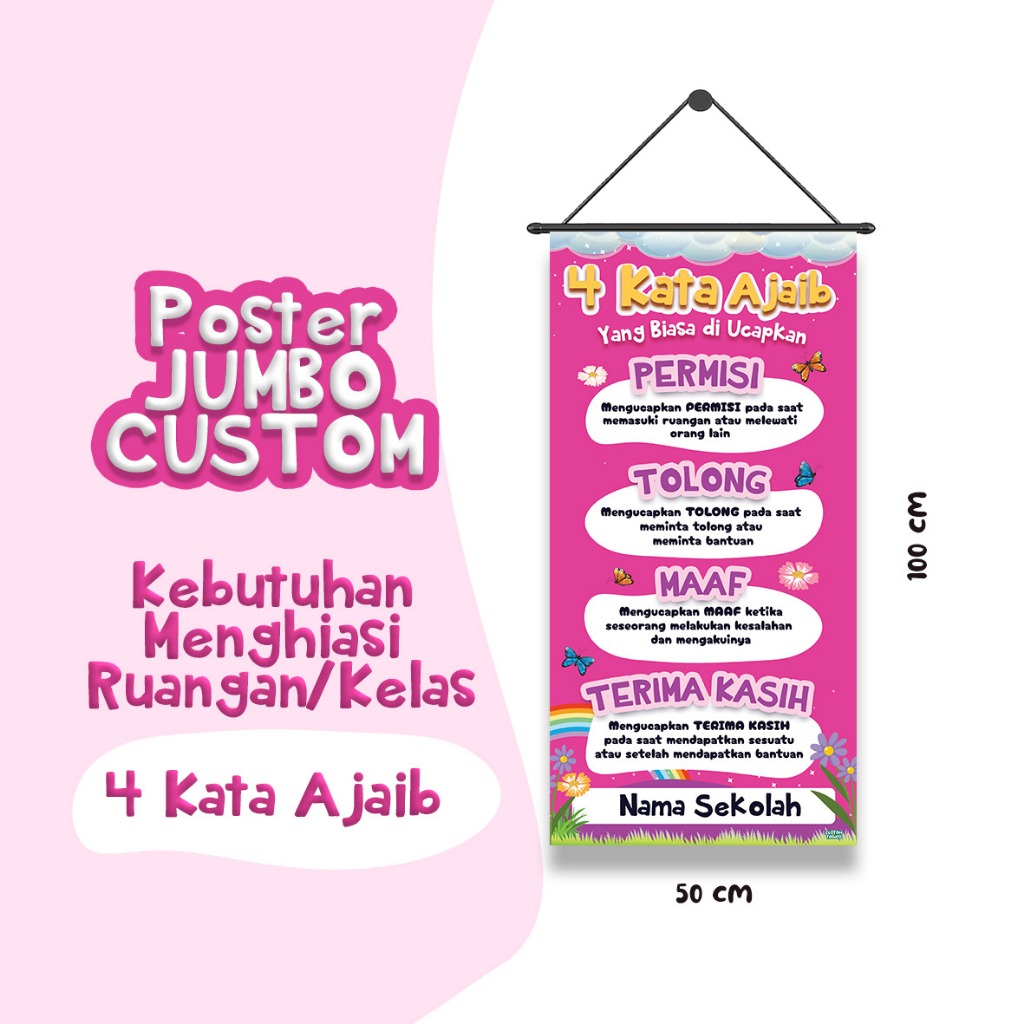 Jual Poster Edukasi Jumbo 4 Kata Ajaib Custom Nama Sekolah & Lembaga ...