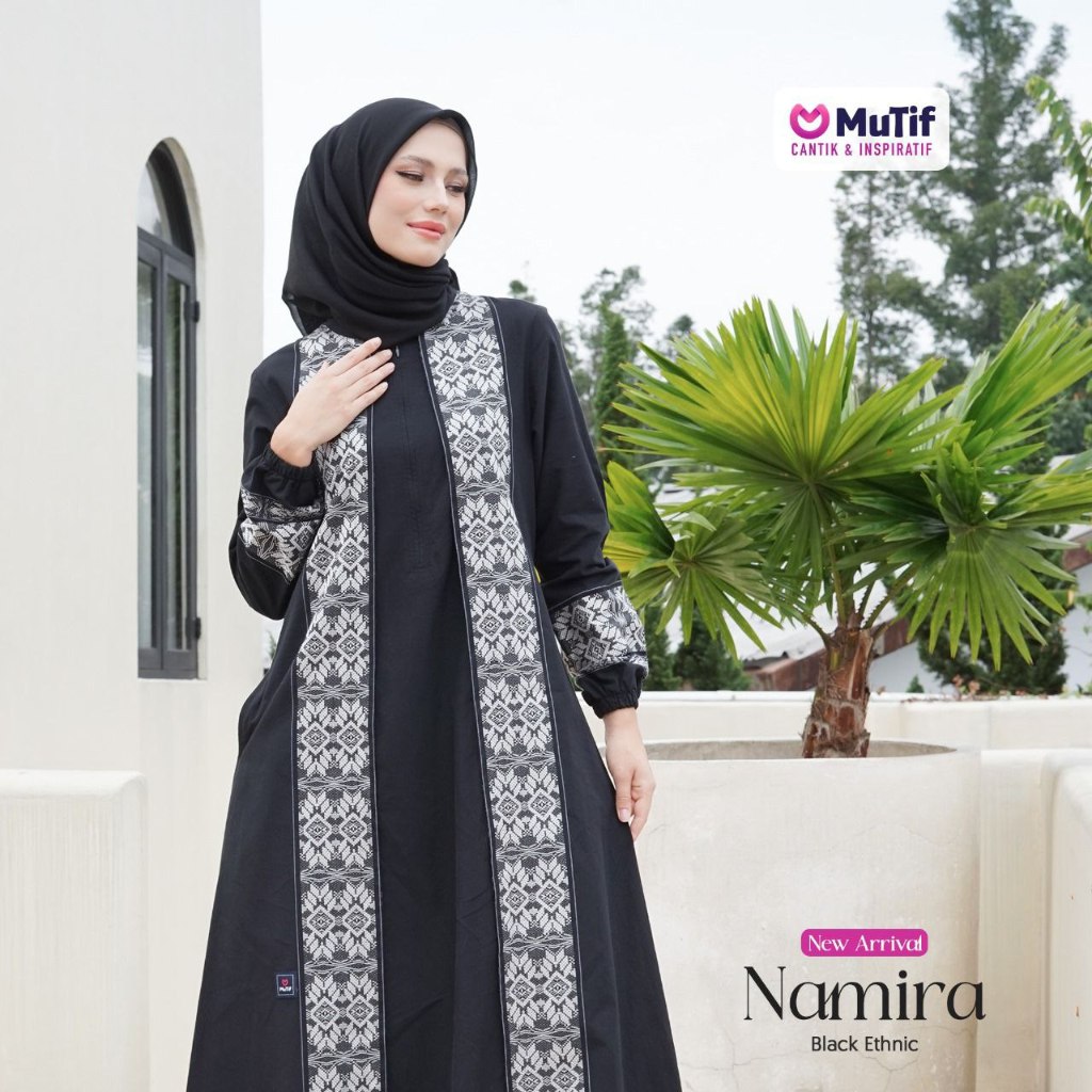 Jual Mutif Namira Baju Gamis Dewasa Terbaru Namira Dress Black Ethnic ...