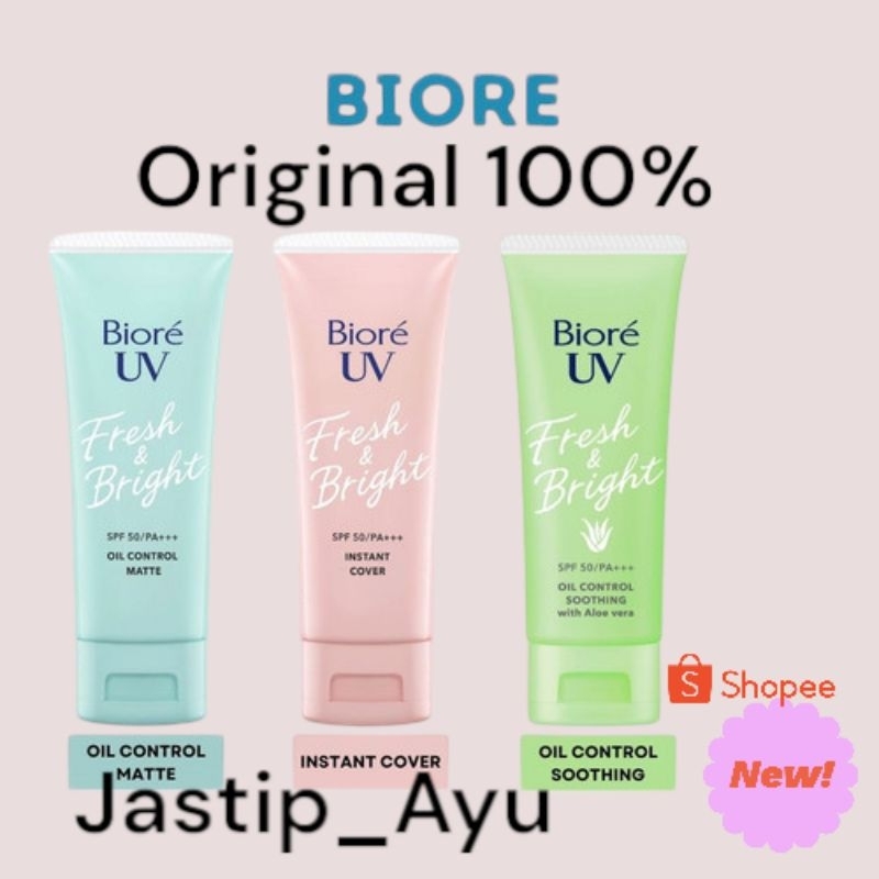 Jual Biore UV SPF50 pa+++ Fresh and Bright instant cover / Oil control soothing / oil control ...