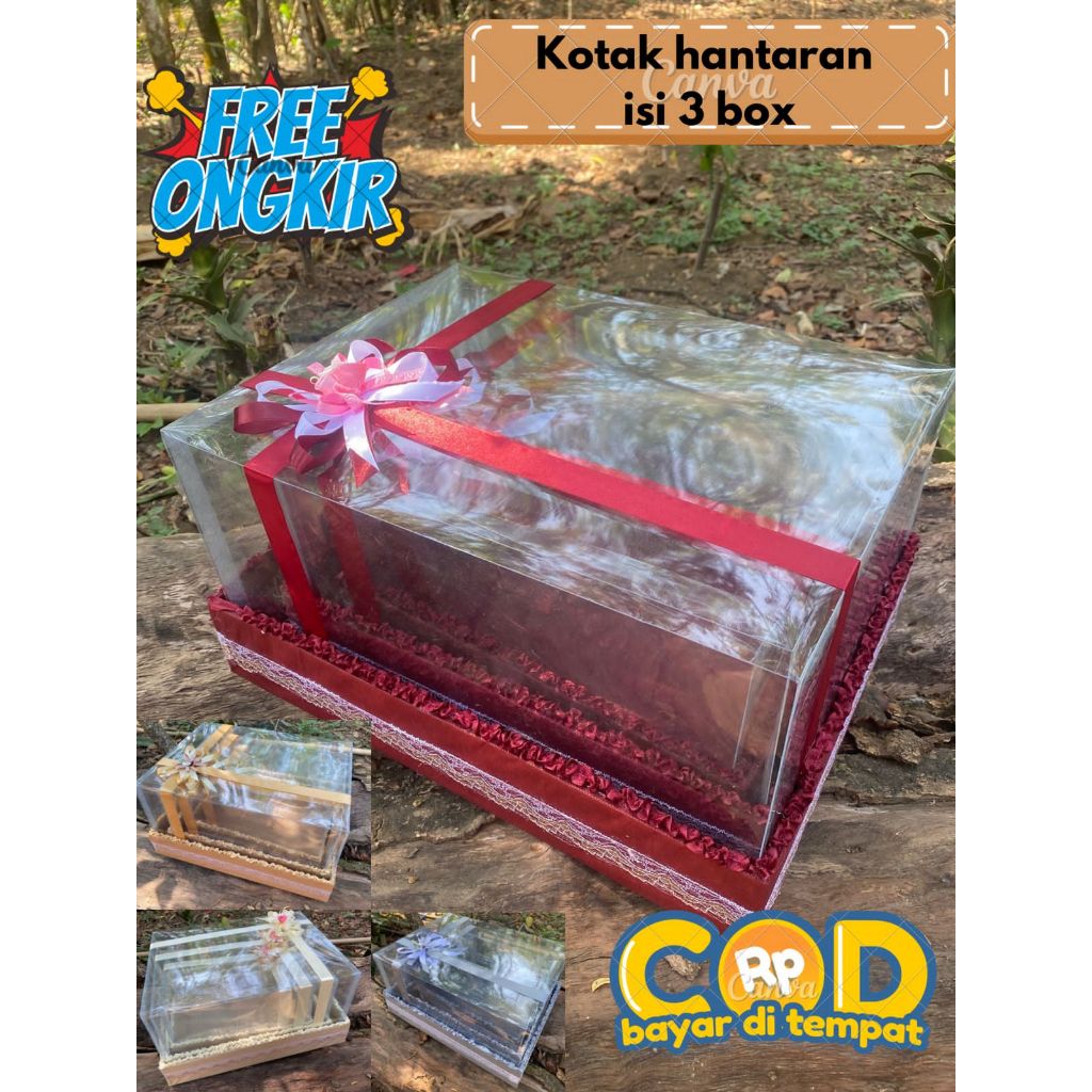 Jual Box Hantaran Kotak Kado Pernikahan Full Mika Isi 3 full hiasan cantik dengan hias pita ...