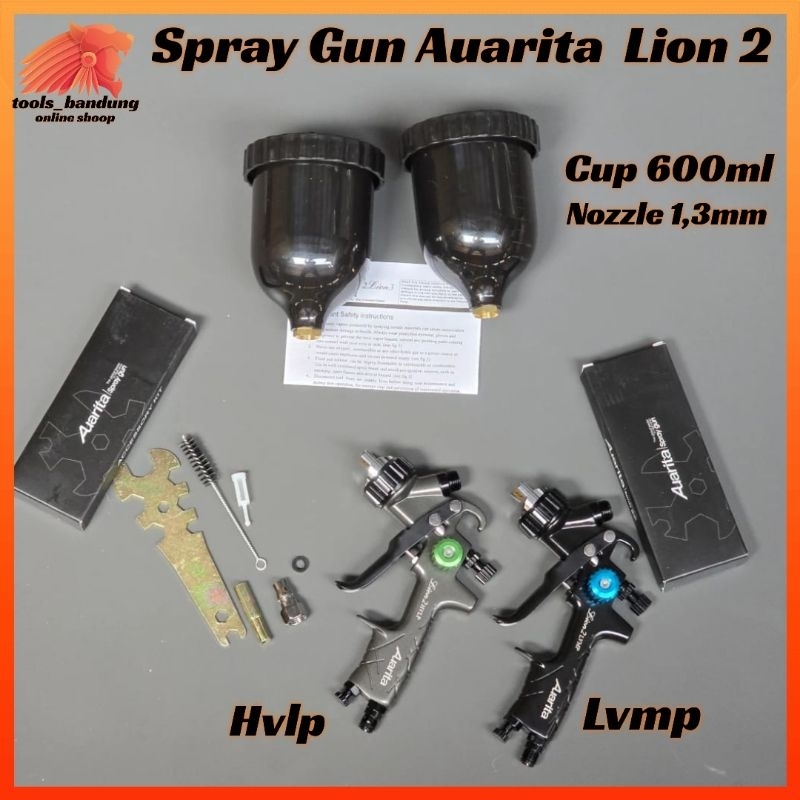 Jual Spray Gun Auarita Lion 2 HVLP / LVMP Nozzle 1,3mm Cup 600ml ...