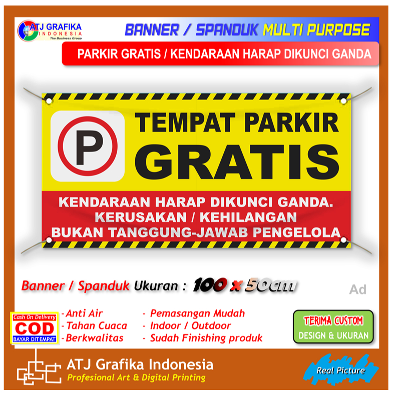 Jual Banner spanduk parkir gratis kendaraan harap kunci ganda petunjuk ...