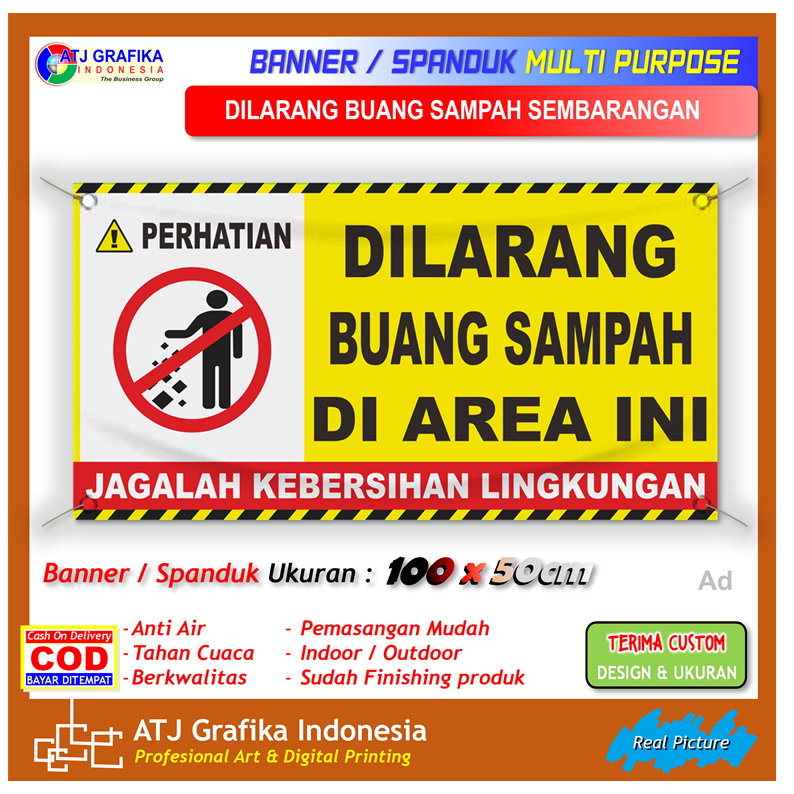 Jual Spanduk banner dilarang buang sampah di area ini peringatan ...