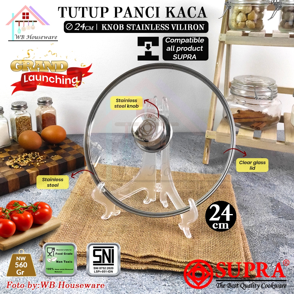 Jual SUPRA Tutup panci kaca 24cm knob stainless viliron series untuk ...