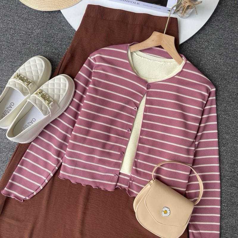 Jual Waffle Cardigan Knit Salur / Fashion Cardigan / Atasan Cardigan ...