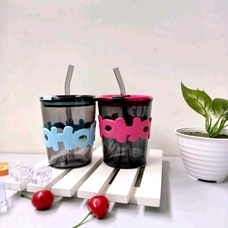 Jual B (B165) TUMBLER AESTHETIC HOHO HITAM GELAS MINUM KACA SIMPLE ...