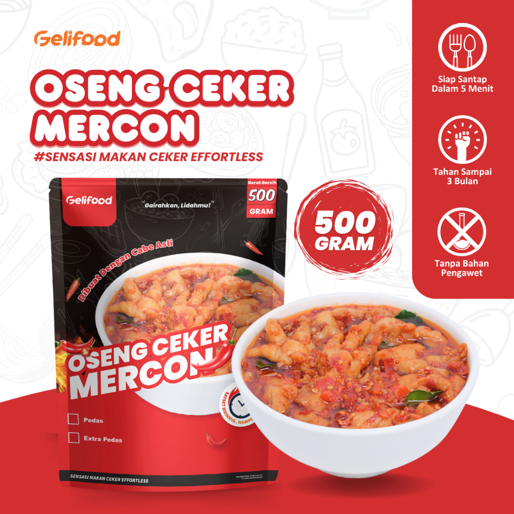 Jual Geli Food - 1/2 kilo Oseng Ceker Mercon Tanpa Tulang Pedas Daun ...