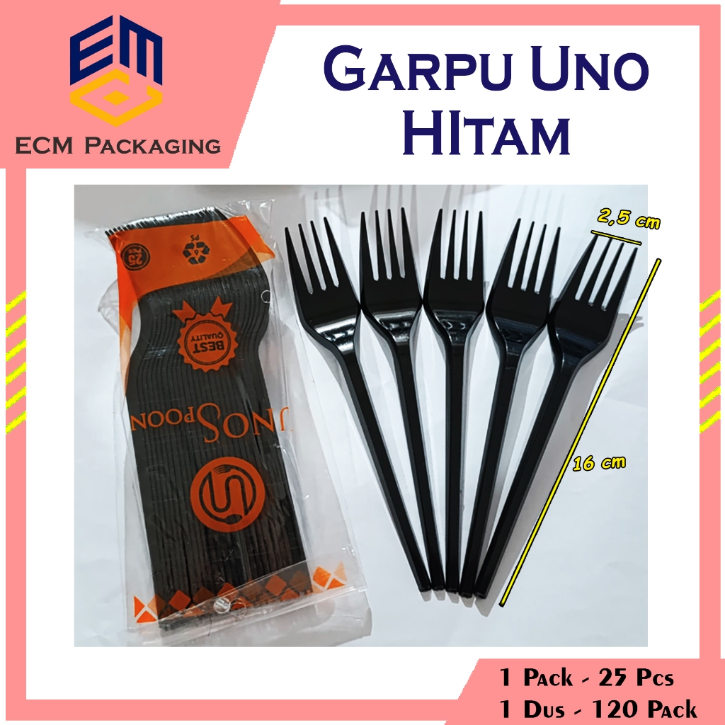 Jual Sendok Garpu Makan Hitam Putih UNO 25pcs | SENDOK PLASTIK 2in1 ...