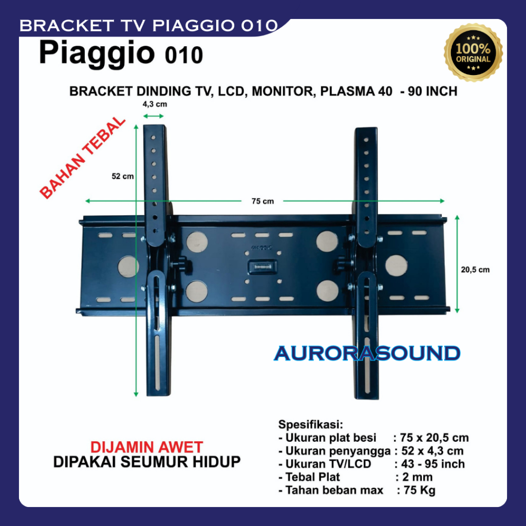 Jual BRACKET TV PIAGGIO 010 BRAKET DINDING TV LCD LED PLASMA MONITOR 43 ...
