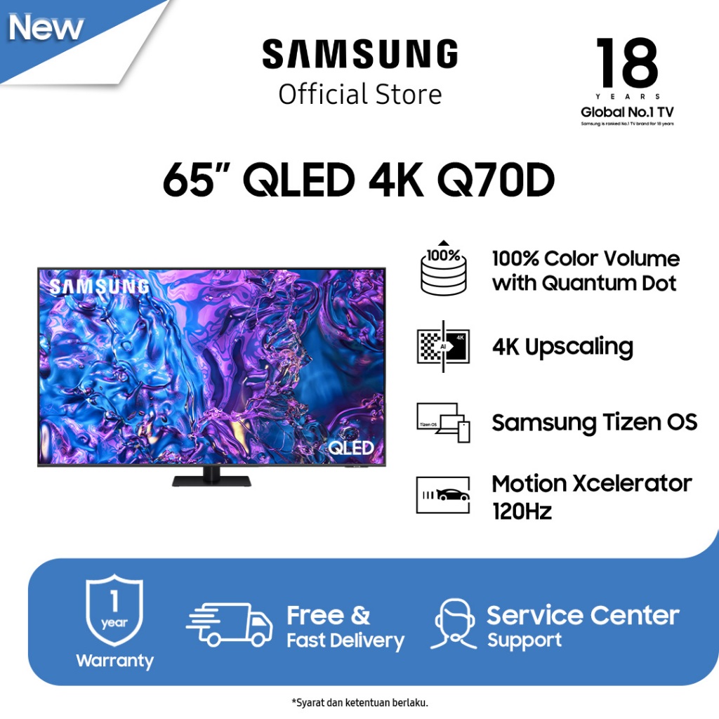 Jual Samsung 65" QLED 4K Q70D Smart TV dengan 100% Color Volume with Quantum Dot - QA65Q70DAKXXD ...
